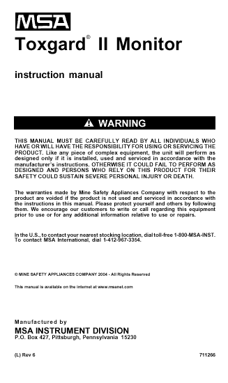 Toxgard II Instruction Manual 711266